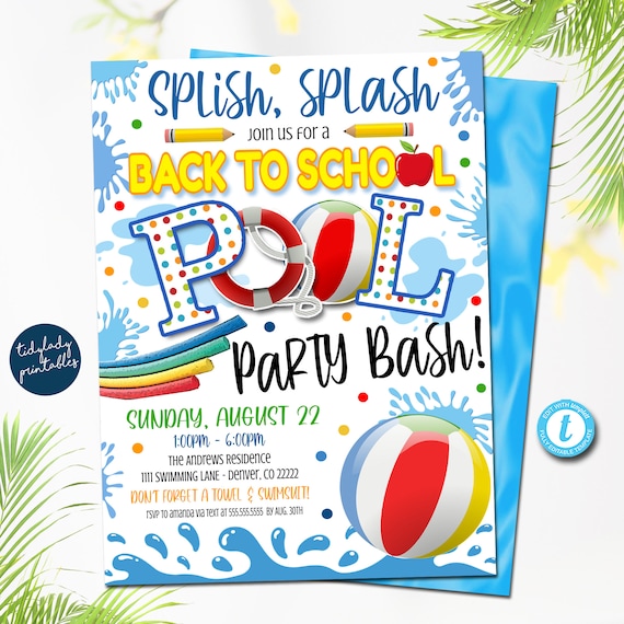 EDITABLE Back To School Pool Party Invitation, Printable Digital Invite ...