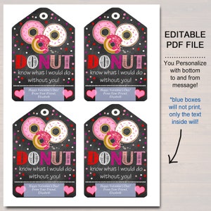 Editable Valentine's Day Donut Gift Tags: Teacher Appreciation (instant ...