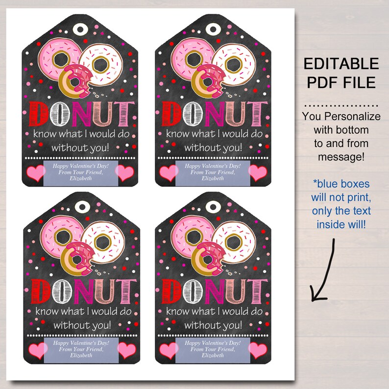 EDITABLE Valentine's Day Donut Gift Tags Staff Teacher | Etsy