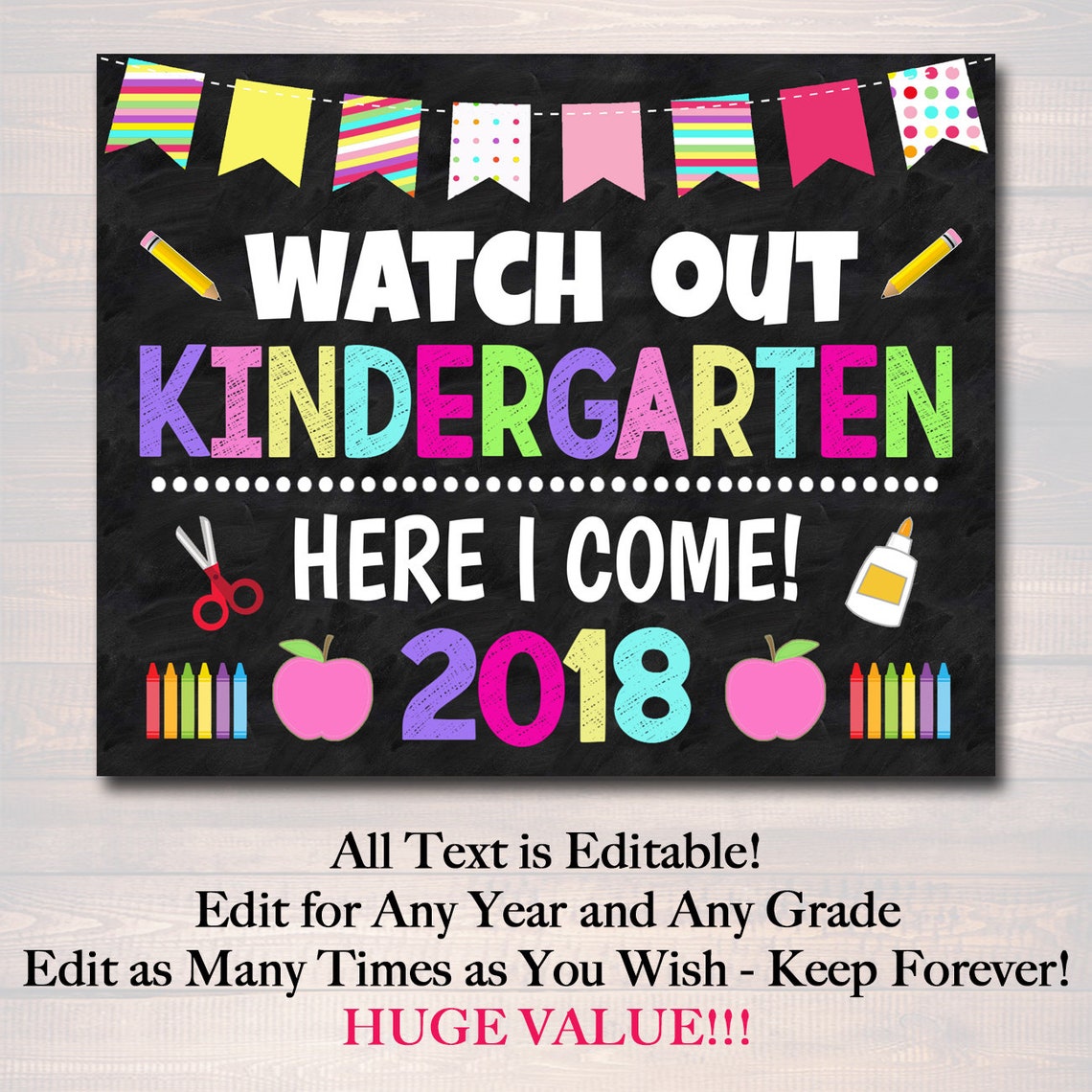 Editable First Day of School Chalkboard Photo Prop (digital Download ...
