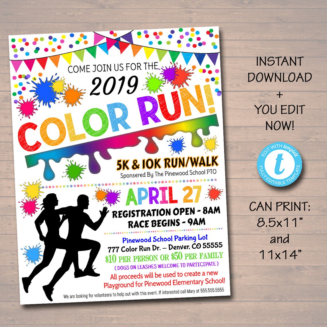 EDITABLE Color Run Flyer/poster Printable Invitation - Etsy UK