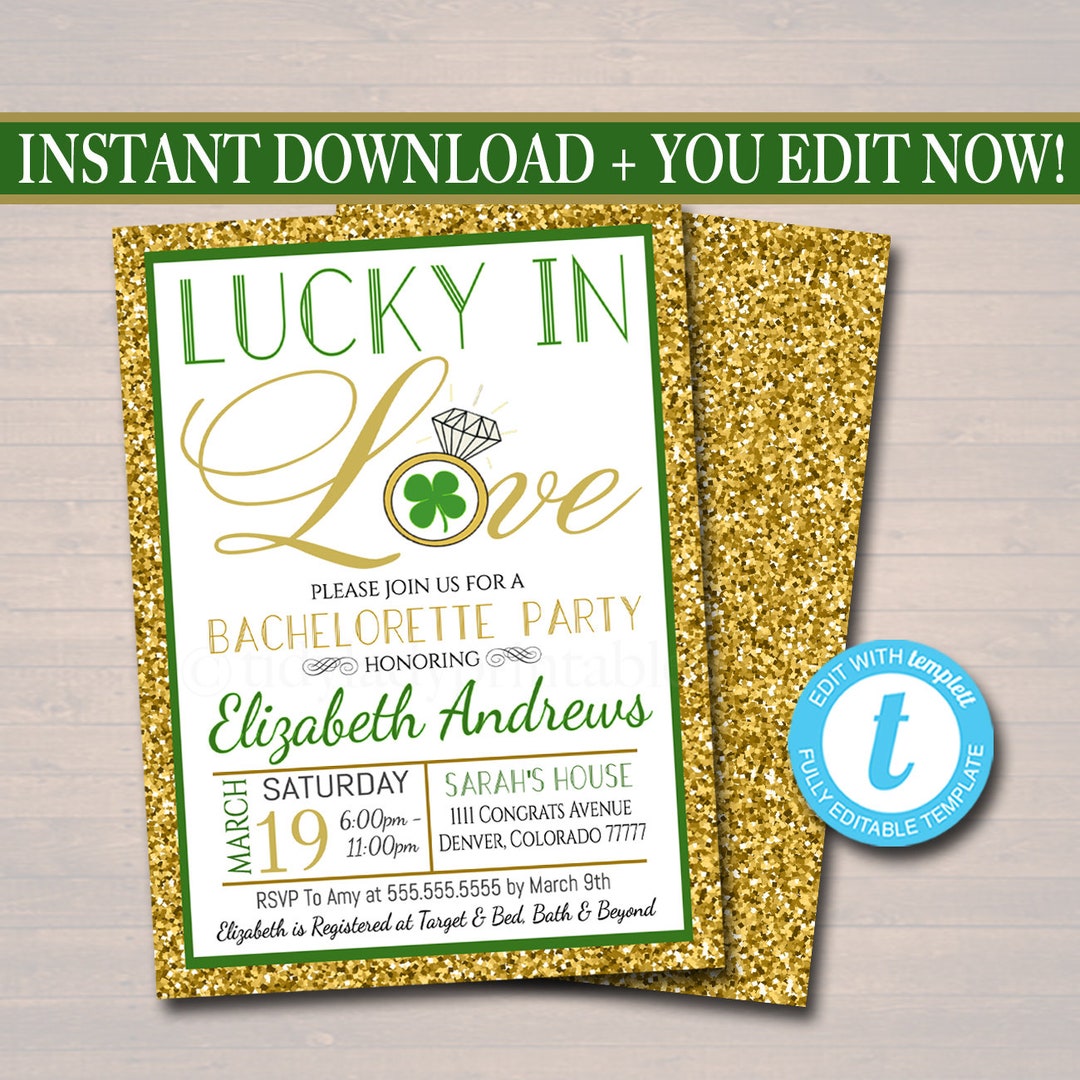 EDITABLE Lucky in Love Invitation, Bridal Shower, Bachelorette Party ...