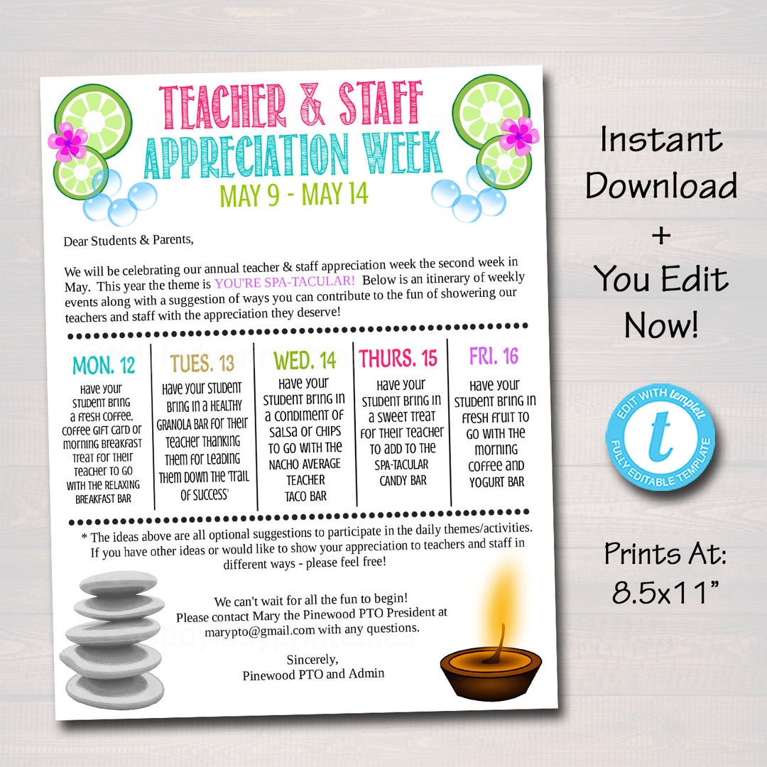 Editable Spa Teacher Appreciation Week Newsletter (digital Download) - Etsy