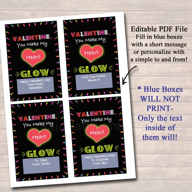 EDITABLE Valentine's Day Glow Stick Tags INSTANT - Etsy