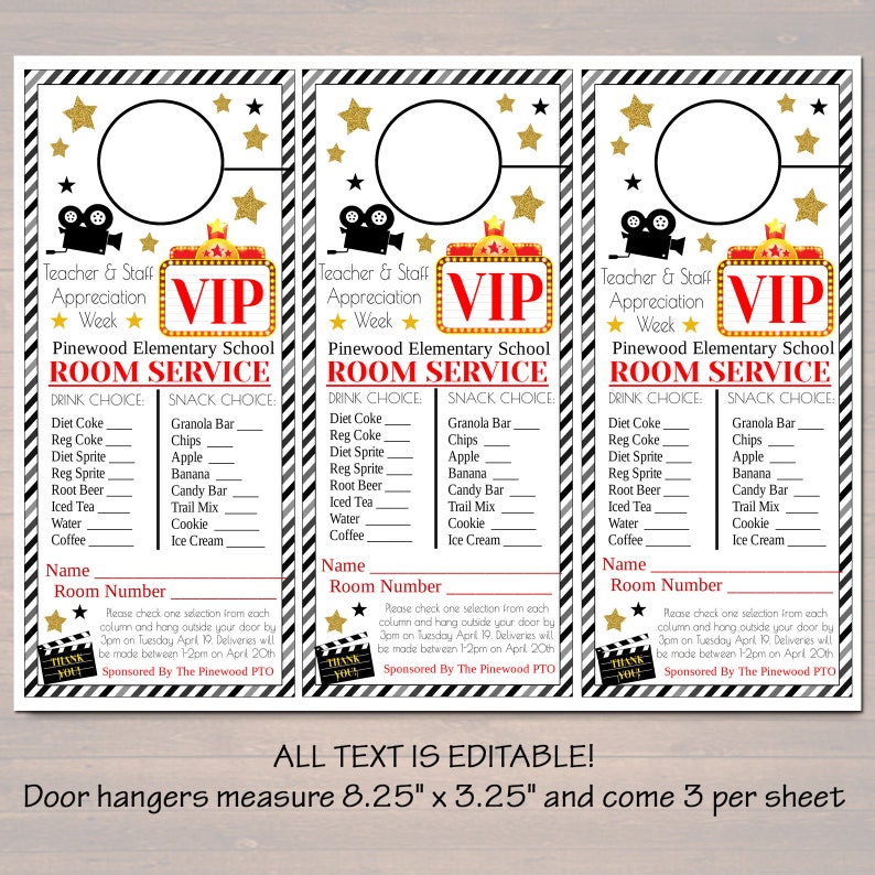 Hollywood VIP Room Service Door Hanger Teacher and Staff - Etsy