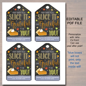 Thanksgiving Gift Tags, Grateful for You Pumpkin Pie Label, Fall Staff ...