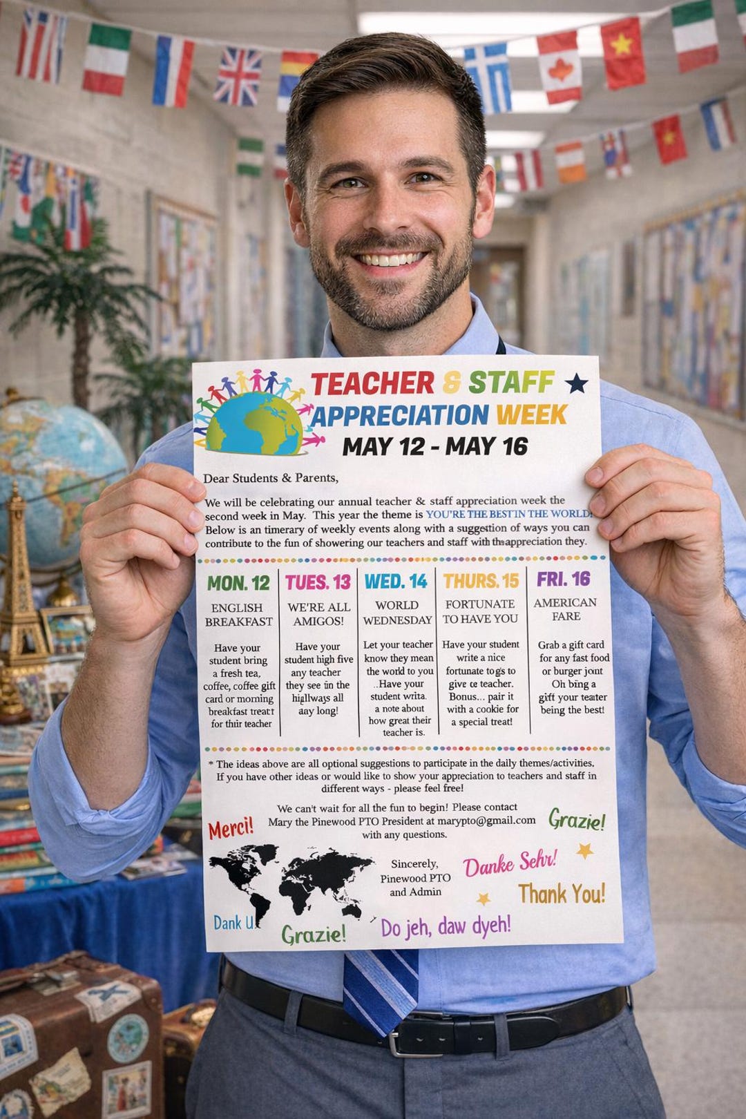 Editable World Travel Theme Teacher Appreciation Week Newsletter Flyer ...
