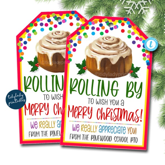 Holiday Cinnamon Roll Gift Tag, Rolling By to Wish you a Merry ...
