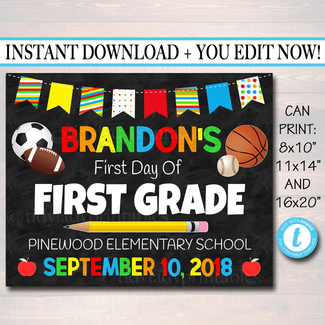 Editable First Day of School Photo Prop: Chalkboard Design (digital ...