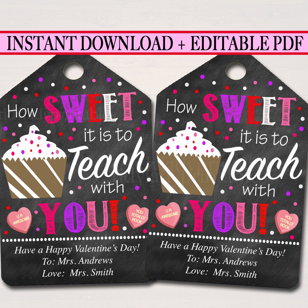 Valentines Day Teacher Coworker Favor Tags, School Appreciation Labels ...