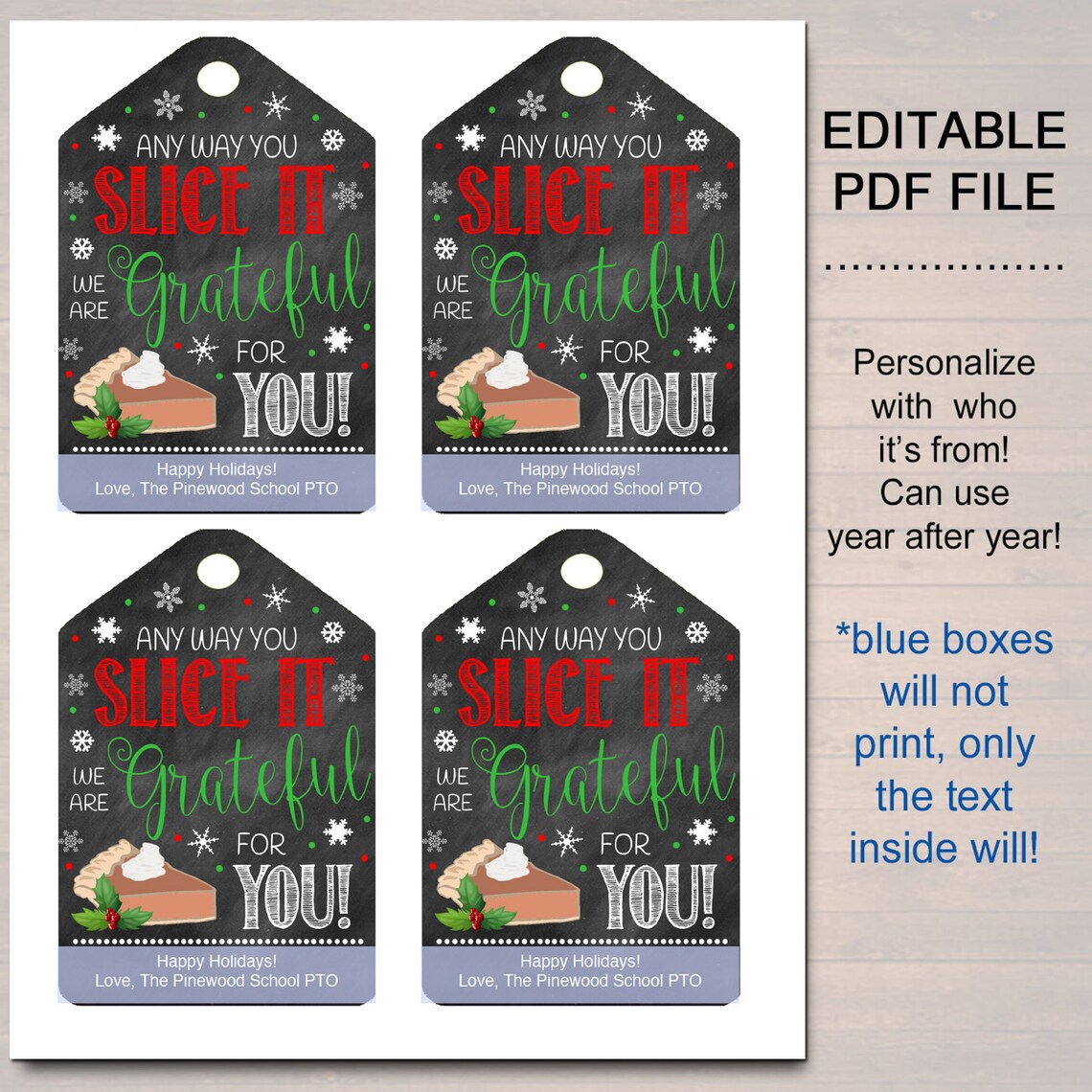 Christmas Gift Tags Grateful for You Holiday Pie Label Fall - Etsy