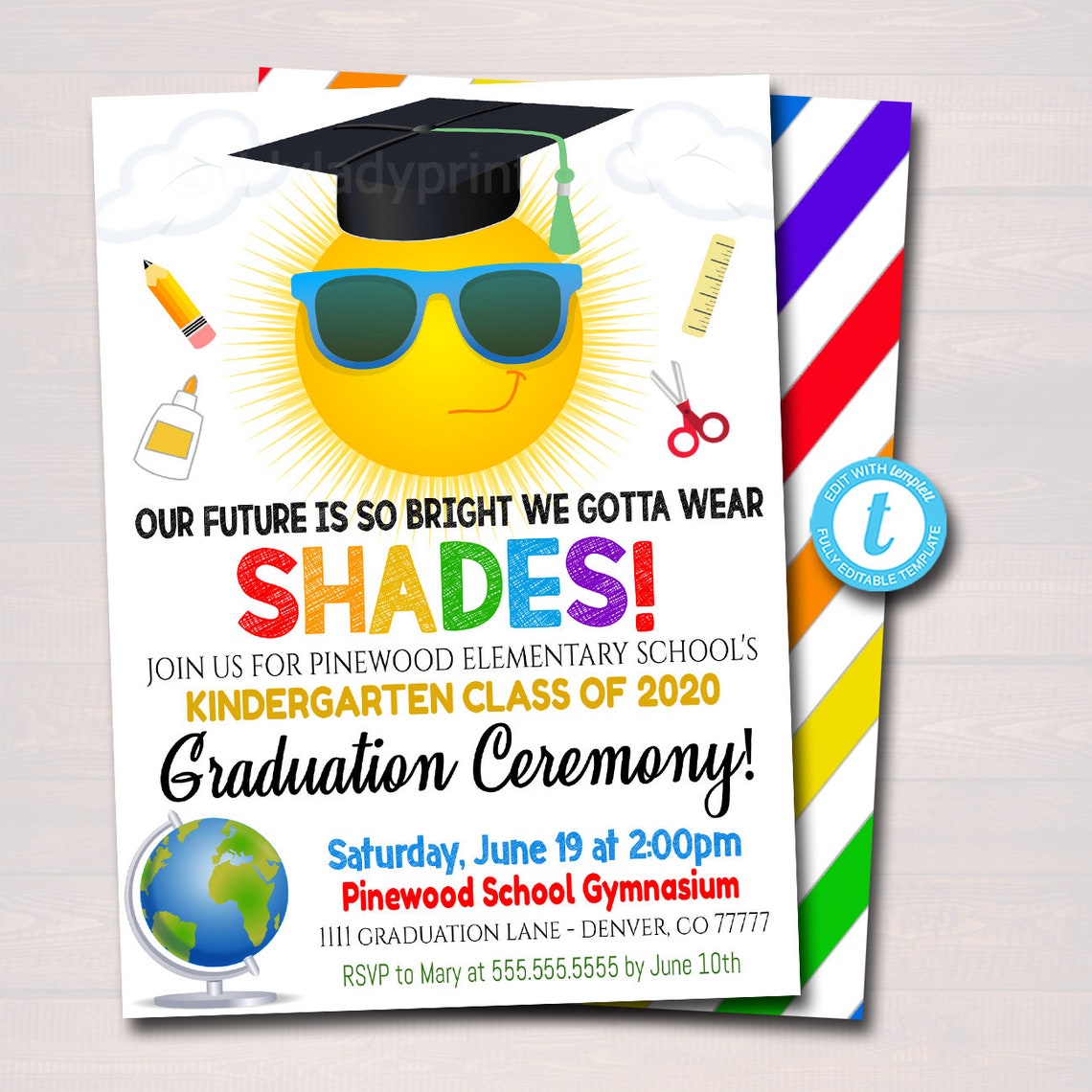 Kindergarten Graduation Invitation: Editable 'future is Bright ...