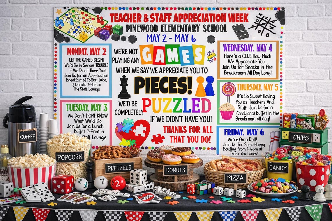 Board Games Themed Teacher Appreciation Week Itinerary Poster Printable ...