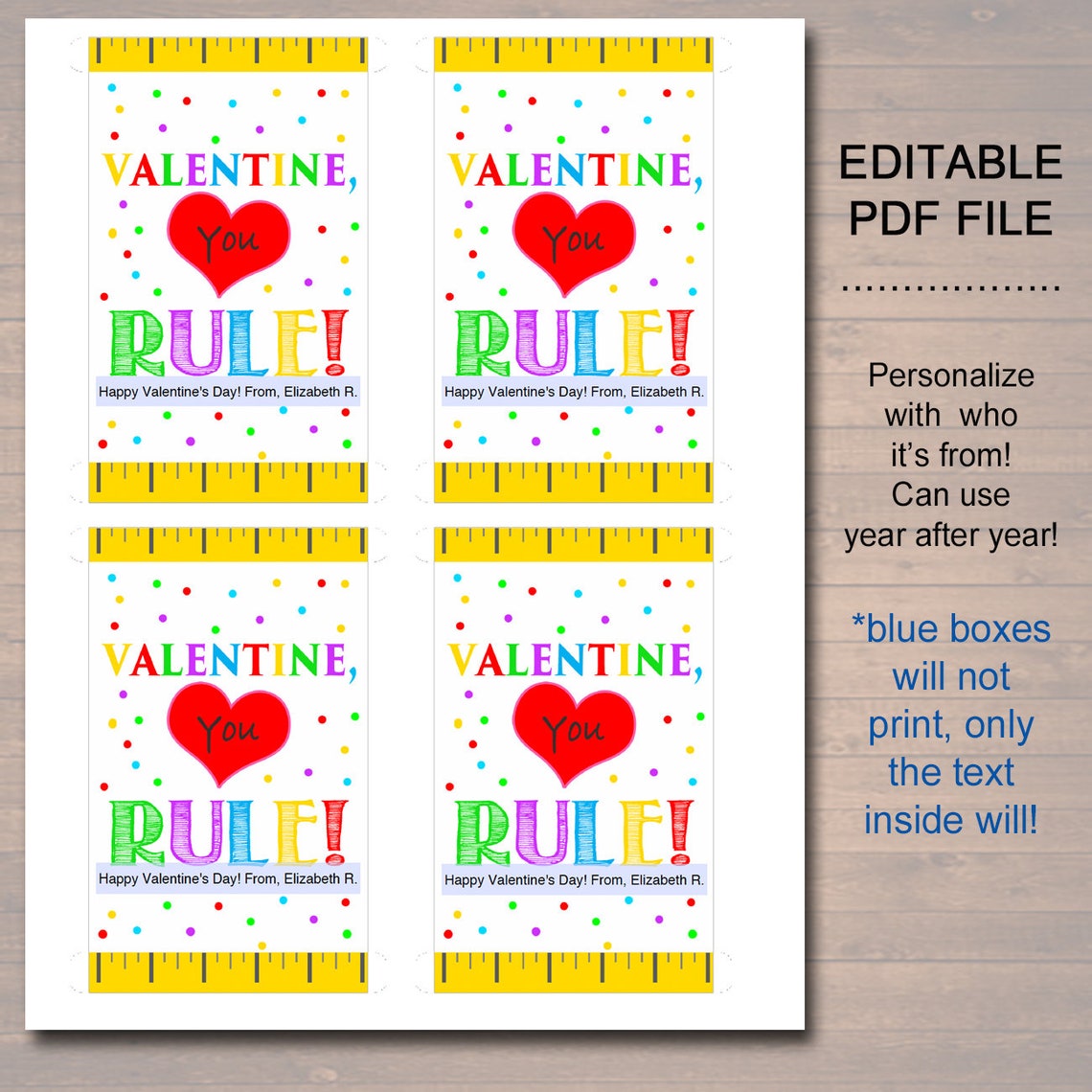 EDITABLE Valentine's Day Ruler Tags INSTANT DOWNLOAD - Etsy