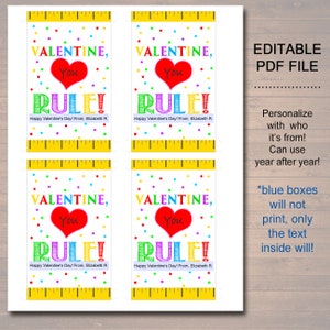 EDITABLE Valentine's Day Ruler Tags, INSTANT DOWNLOAD, Printable Kids ...