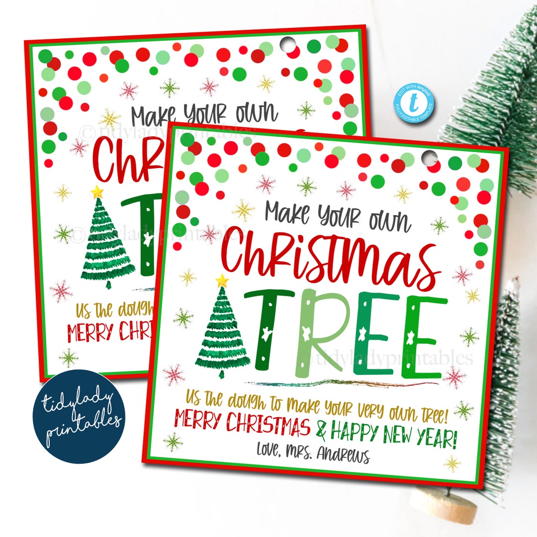 Make Your Own Play Dough Christmas Tree Gift Tags, Printable Classroom ...