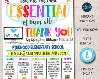 EDITABLE Teacher and Staff Appreciation Week Flyer Itinerary - Etsy