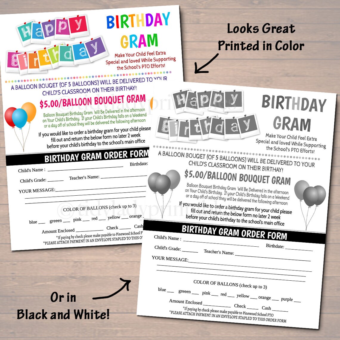 EDITABLE Birthday Gram Flyer School Fundraiser Template - Etsy