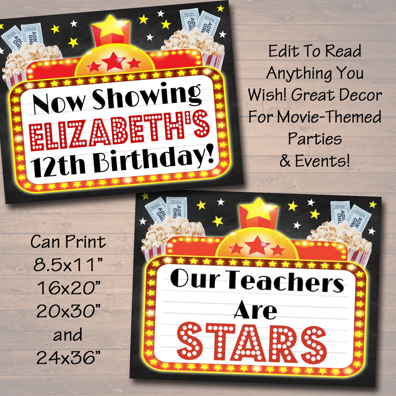 Editable Movie Marquee Sign: Hollywood Birthday Party Decor (digital ...
