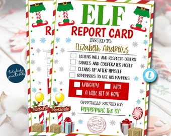 Elf Report Card Printable, Christmas Kids Holiday Elf Idea Activity ...