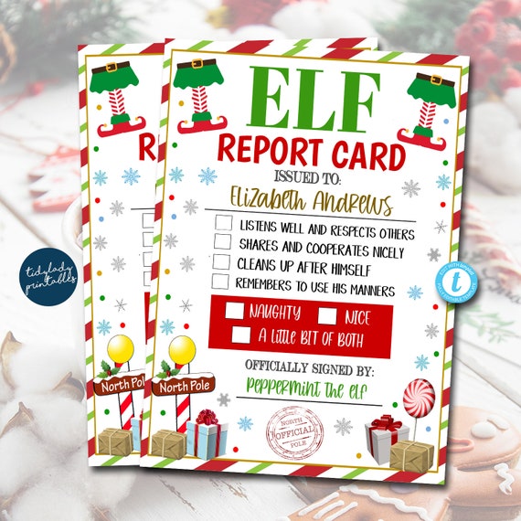 Elf Report Card Printable, Christmas Kids Holiday Elf Idea Activity ...