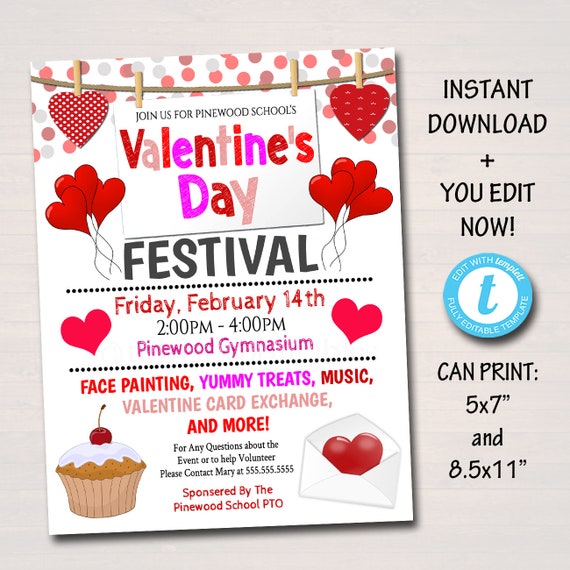 EDITABLE Valentine's Day Festival School Flyer, Valentine Party Invite ...