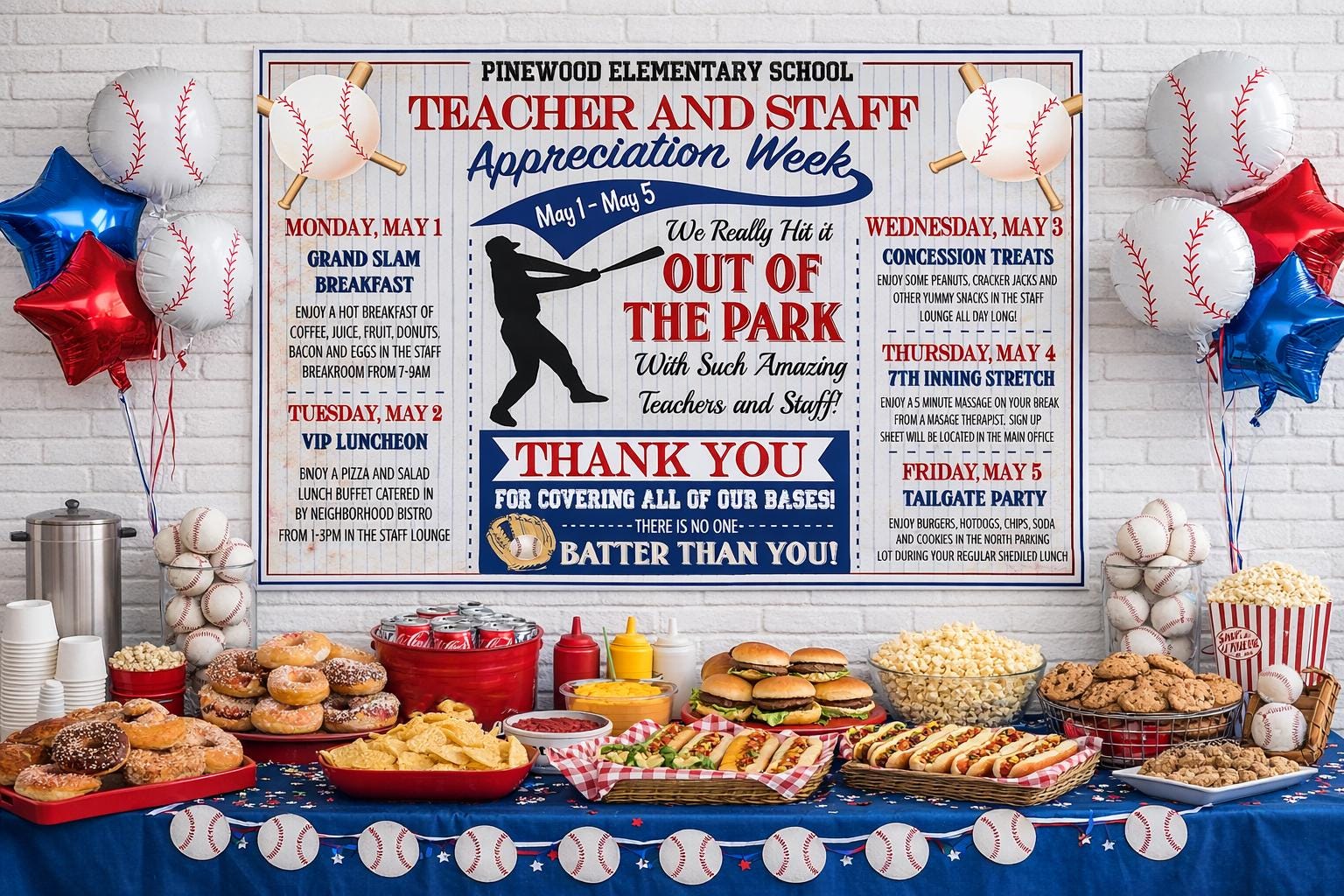 Baseball Themed Teacher Appreciation Week Itinerary Poster, School Pto ...