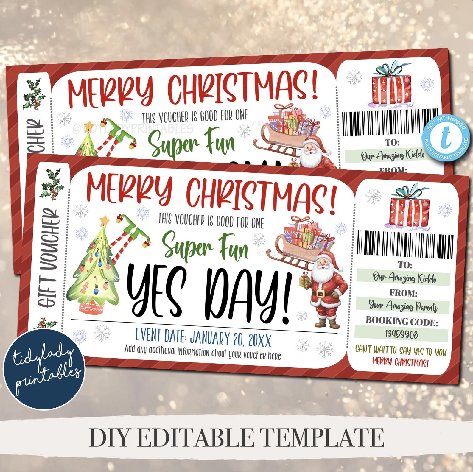 Christmas Yes Day Ticket: Printable Surprise Voucher (EDITABLE) - Etsy