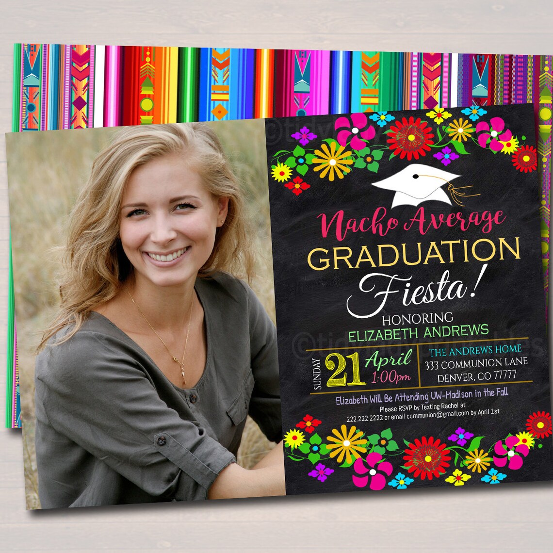 Editable Fiesta Graduation Invitation Chalkboard Printable | Etsy