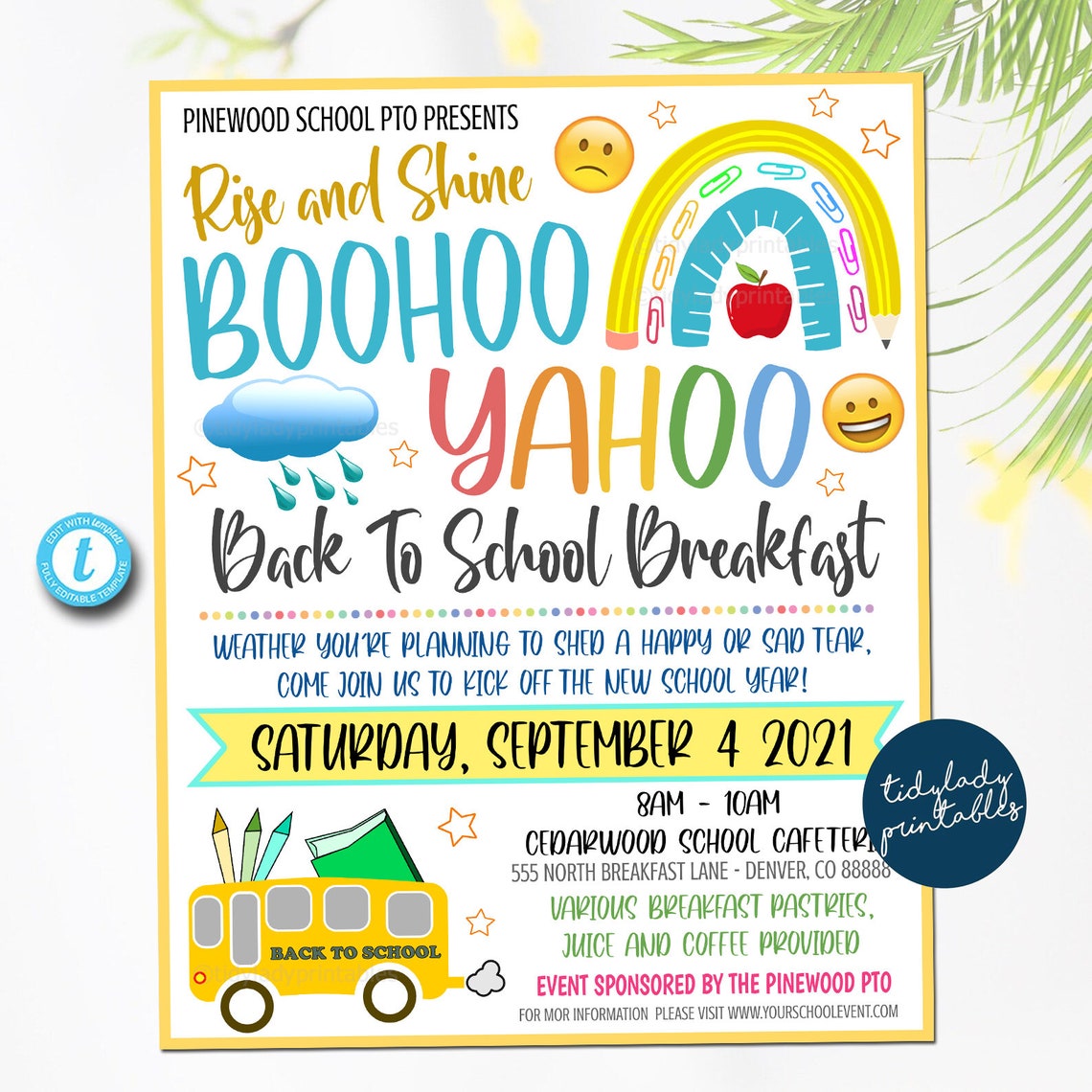 EDITABLE Boo Hoo Yahoo Breakfast Social Printable PTA PTO - Etsy