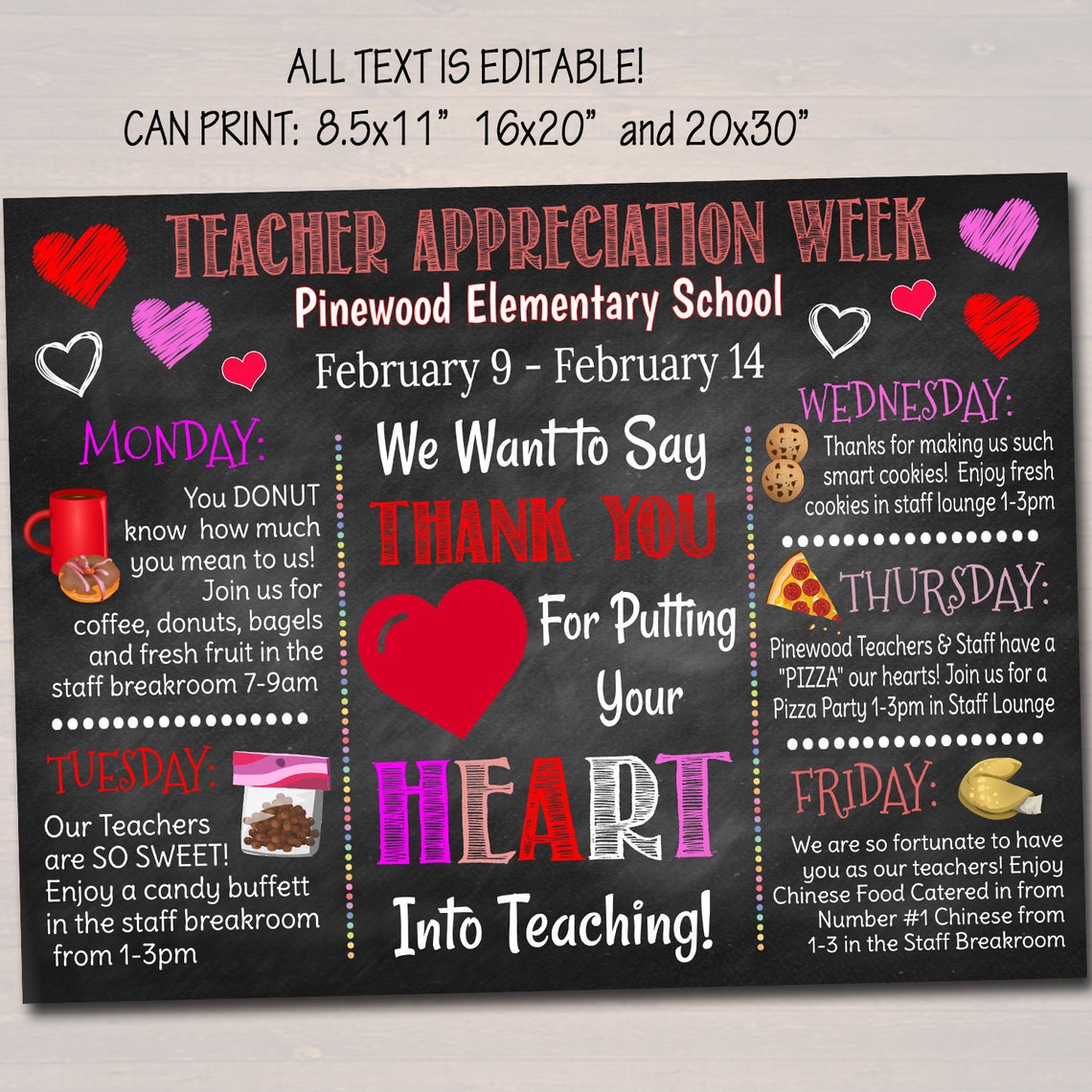 EDITABLE Valentine's Day Teacher Appreciation Week | Etsy