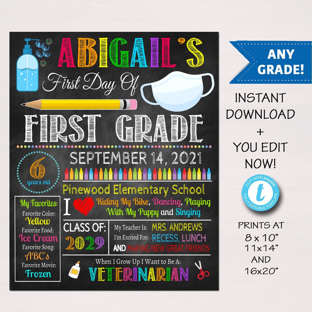 Face Mask First Day of School Sign Back to School 2021 - Etsy