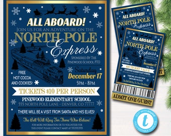 EDITABLE North Pole Polar Express Train Event With Santa Flyer & Ticket ...