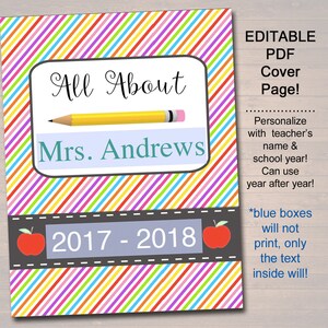 EDITABLE Teacher Gift, End of School Year About Me Page INSTANT ...