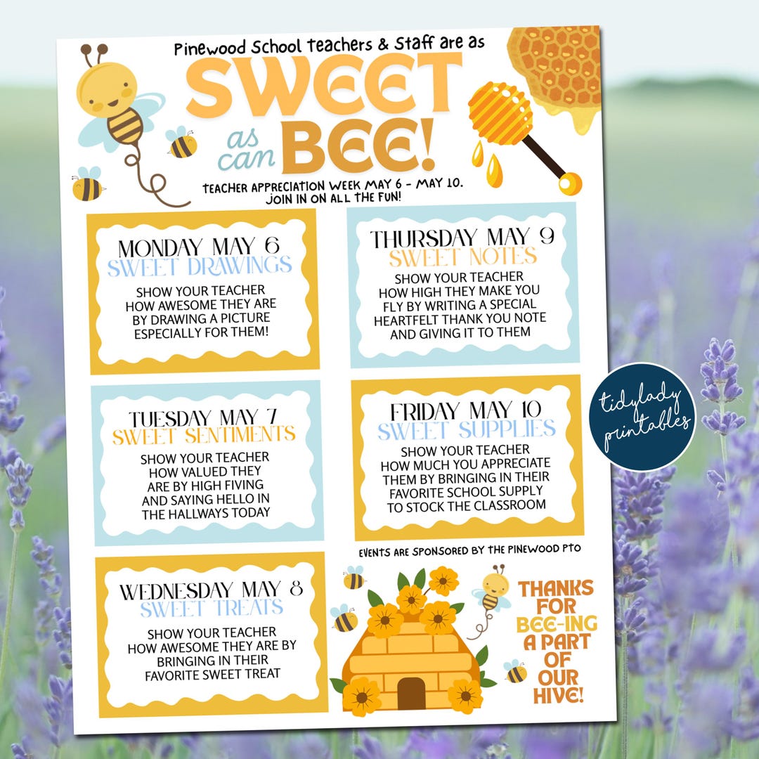 Printable Editable Bumble Bee Theme Teacher and Staff Appreciation ...