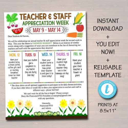 Editable Floral Bloom Theme Teacher Appreciation Invitation | Etsy