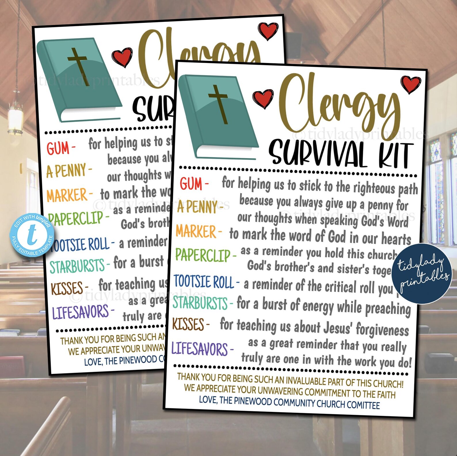 Clergy Survival Kit Tags: Church Appreciation Gift (editable Template ...