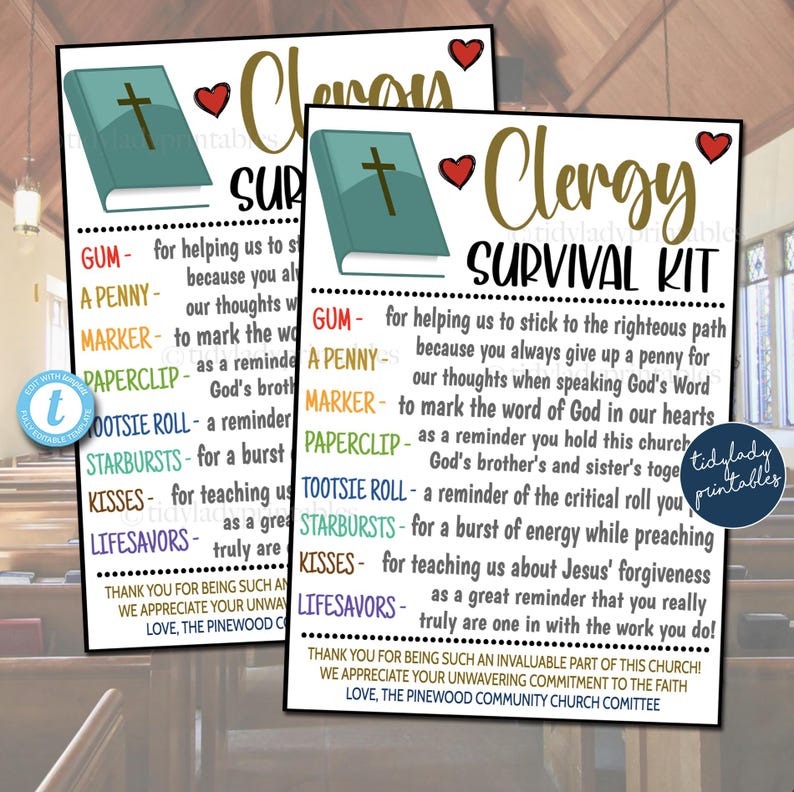 Clergy Survival Kit Tags: Church Appreciation Gift (editable Template ...