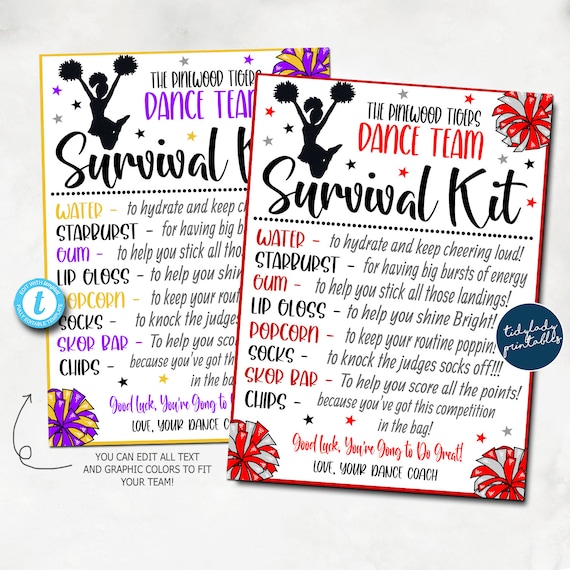 EDITABLE Dance Team Survival Kit Printable, School Dancers Gift, Girls ...