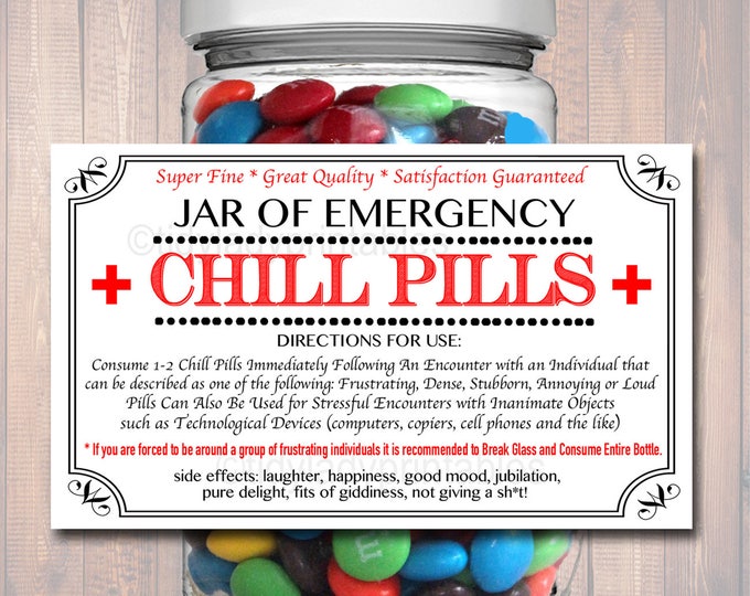 Chill Pill Printable Tag Prescription Tag Funny Coworker Gag Gift ...