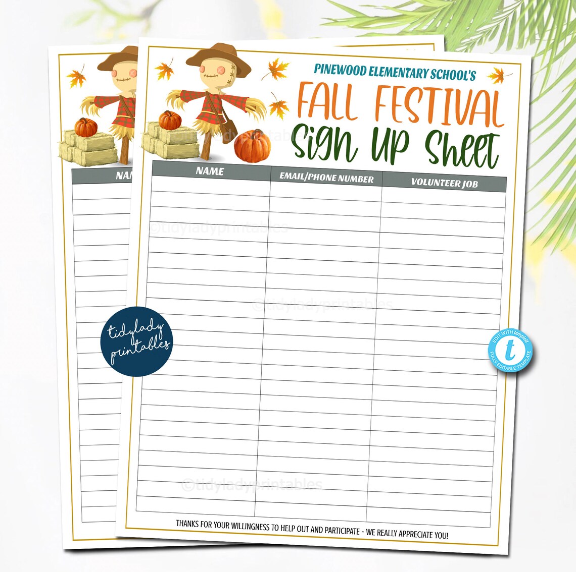Editable Fall Festival Volunteer Sign up Sheet (printable) - Etsy