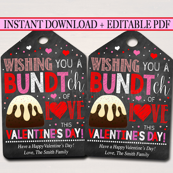 Valentine's Day Bundt Cake Gift Tags, Staff Teacher Volunteer ...