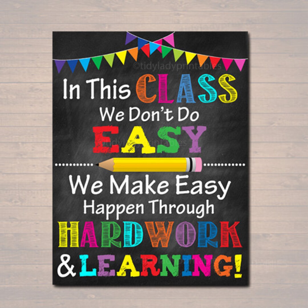 Classroom Motivational Poster: Hard Work & Learning Chalkboard Art ...