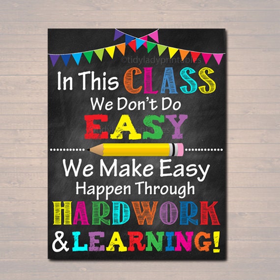 Classroom Motivational Poster: Hard Work & Learning Chalkboard Art ...