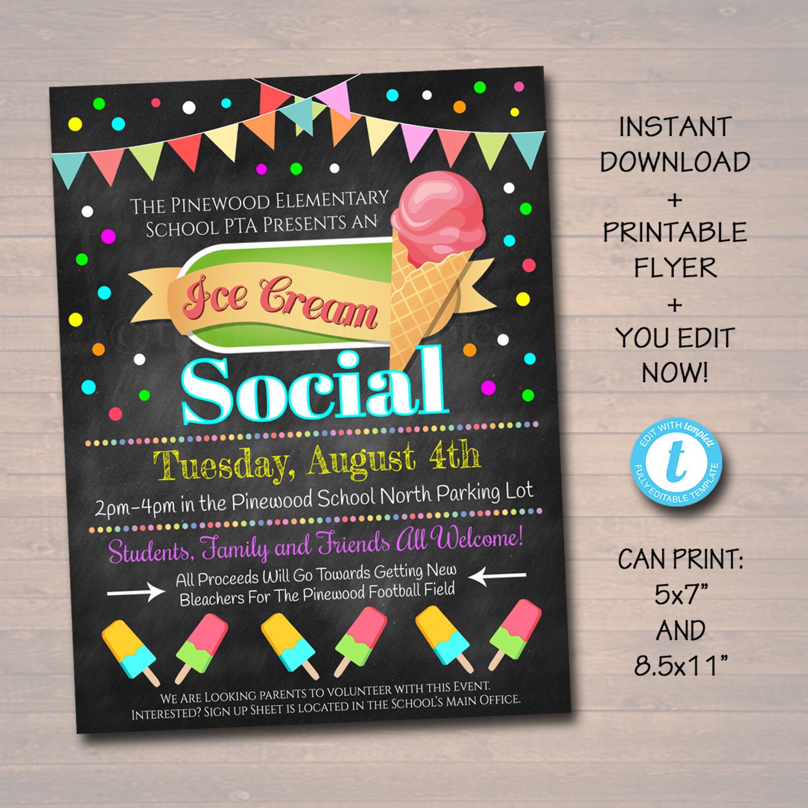 EDITABLE Ice Cream Social Invite Teacher Appreciation Chalkboard ...