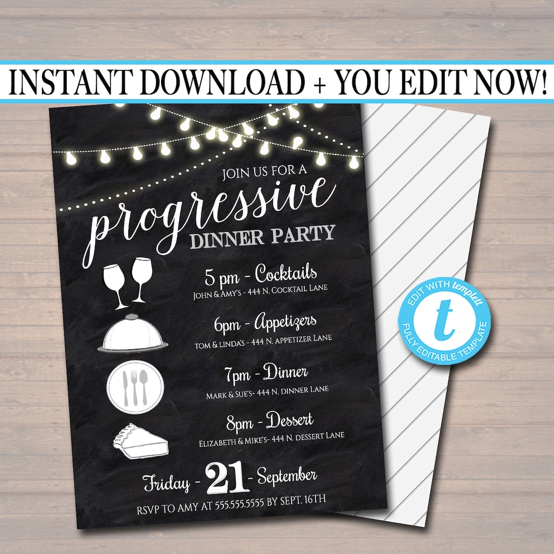 Editable Progressive Dinner Party Invitation, Neighborhood Potluck ...