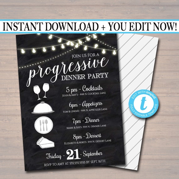 Editable Progressive Dinner Party Invitation, Neighborhood Potluck ...