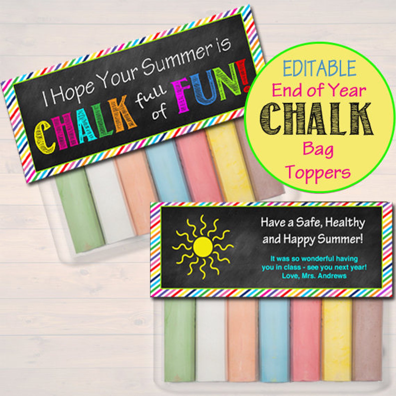 EDITABLE Chalk Bag Toppers End of School Year Student Gift - Etsy