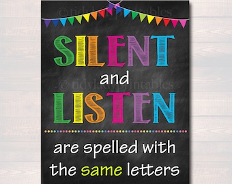 Classroom Rules Poster: Silent and Listen Printable (digital Download ...