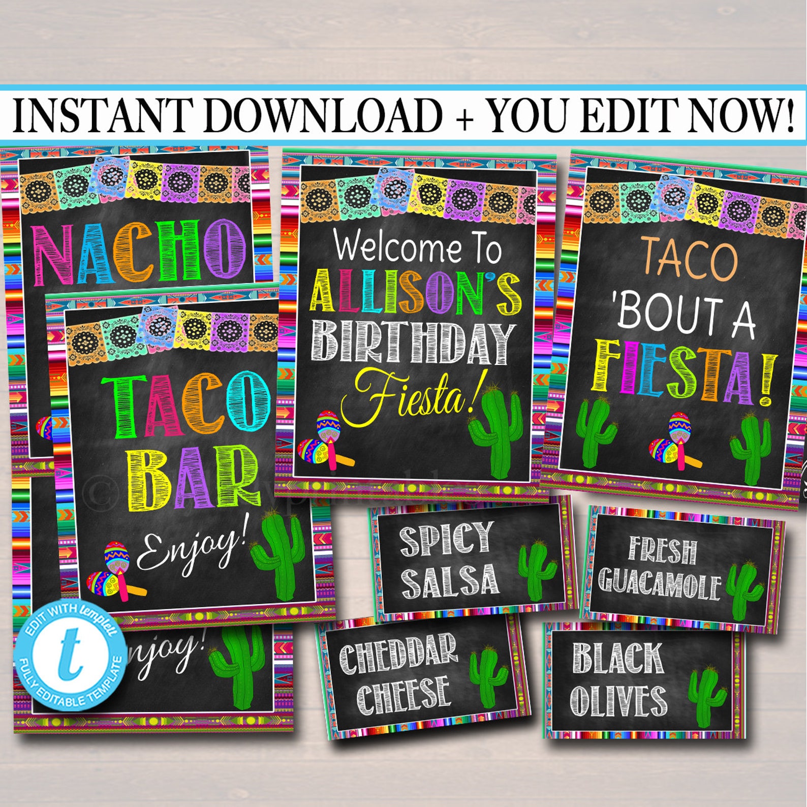 Editable Fiesta Signs Printable Mexican Theme Party Decor - Etsy